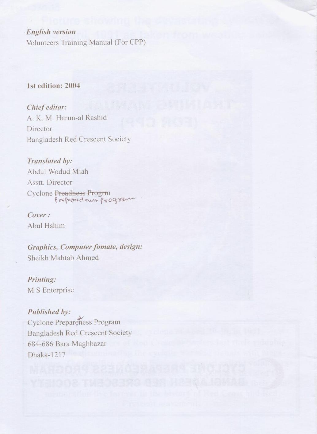 Volunteers training book: cyclone preparedness programme | PreventionWeb