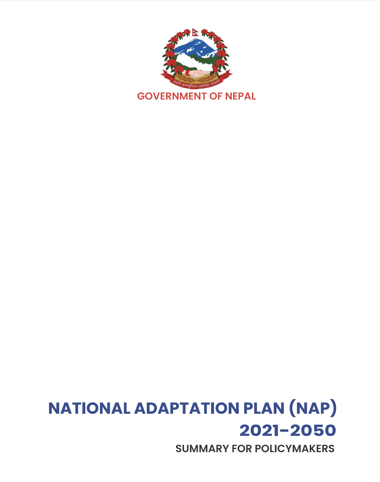 National Adaption Plan (NAP) 2021-2050: Nepal | PreventionWeb