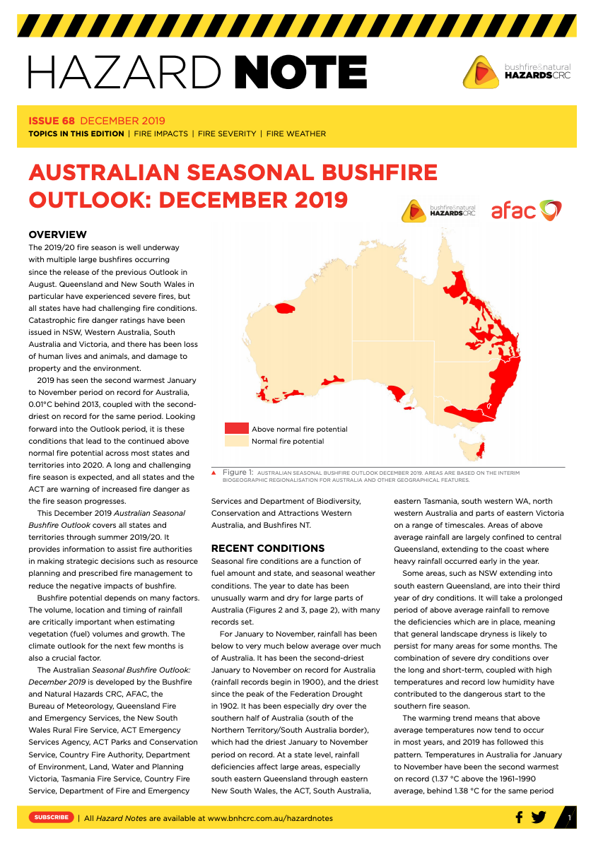 Australian seasonal bushfire outlook: December 2019 | PreventionWeb