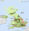 Great Britain: 10m low elevation coastal zone and population density ...