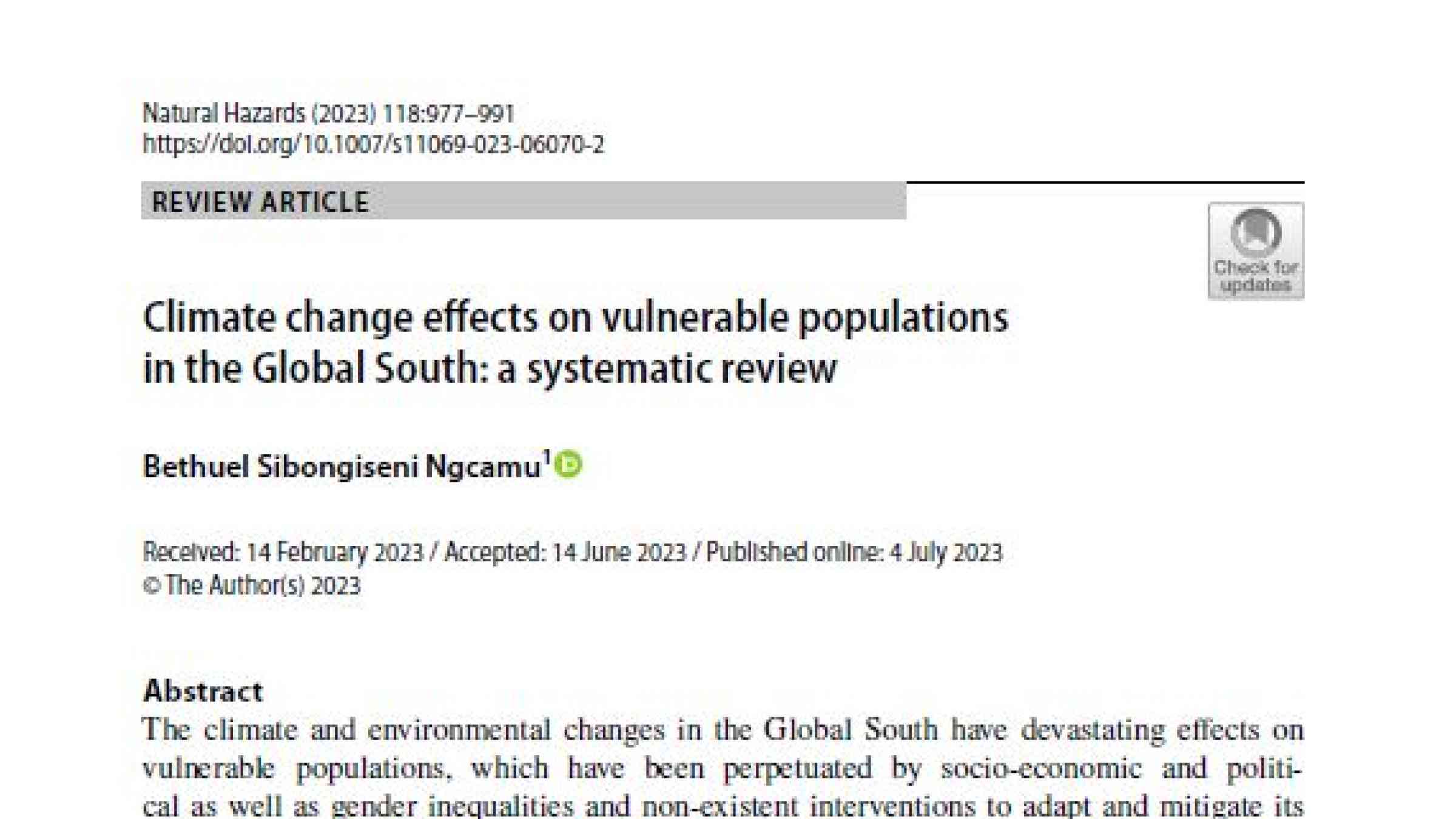Climate change effects on vulnerable populations in the Global South: a ...