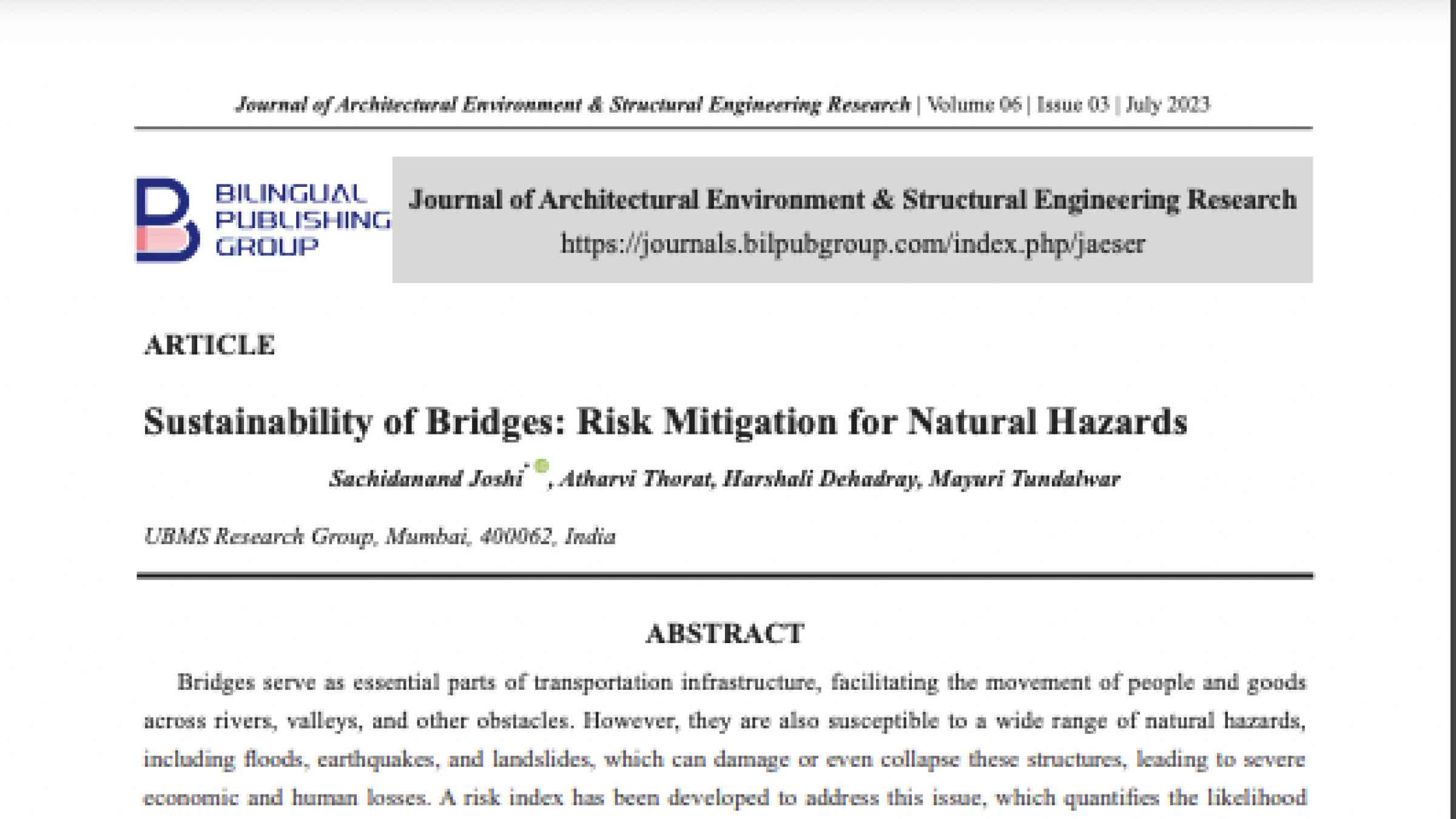 Sustainability of bridges - risk mitigation for natural hazards ...