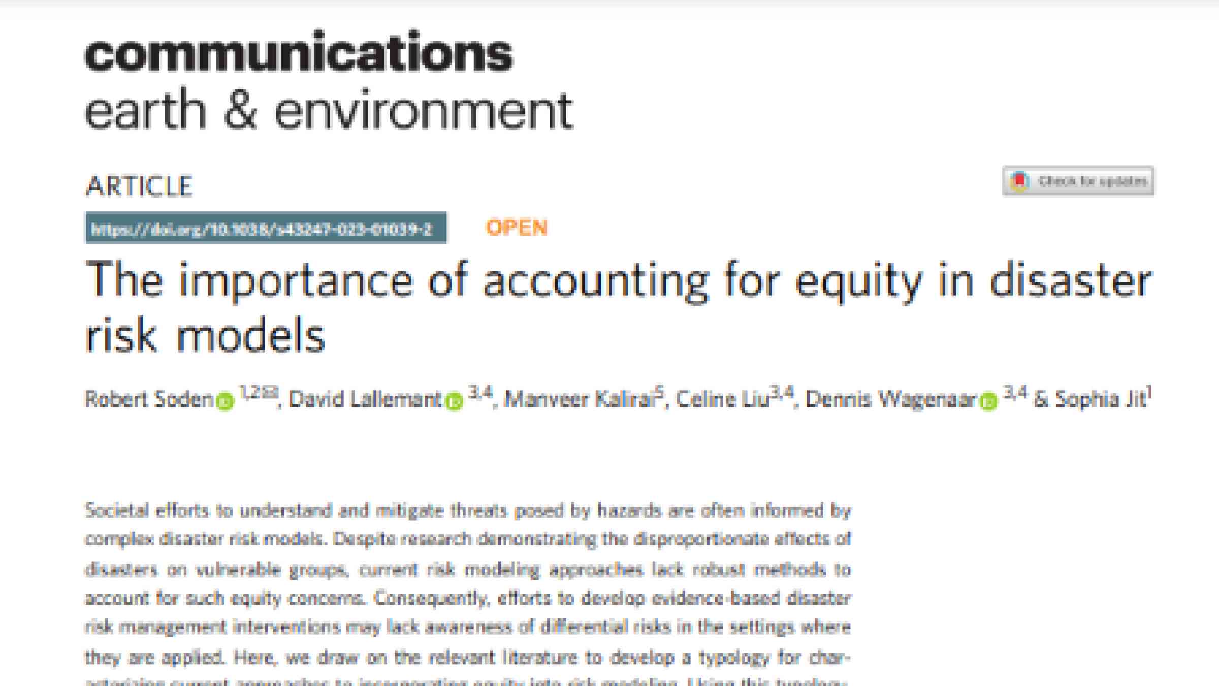 The importance of accounting for equity in disaster risk models ...