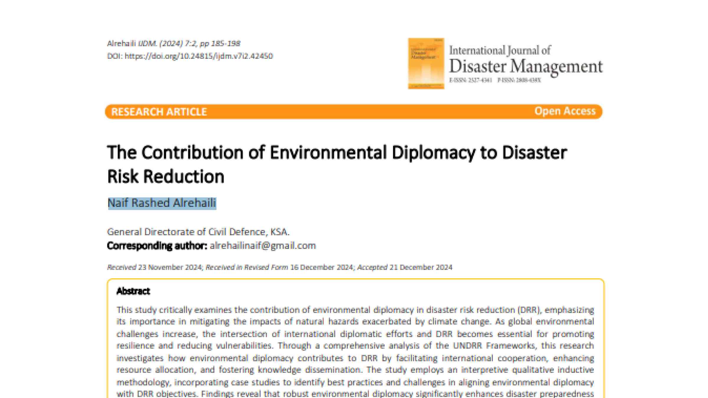 The contribution of environmental diplomacy to disaster risk reduction ...