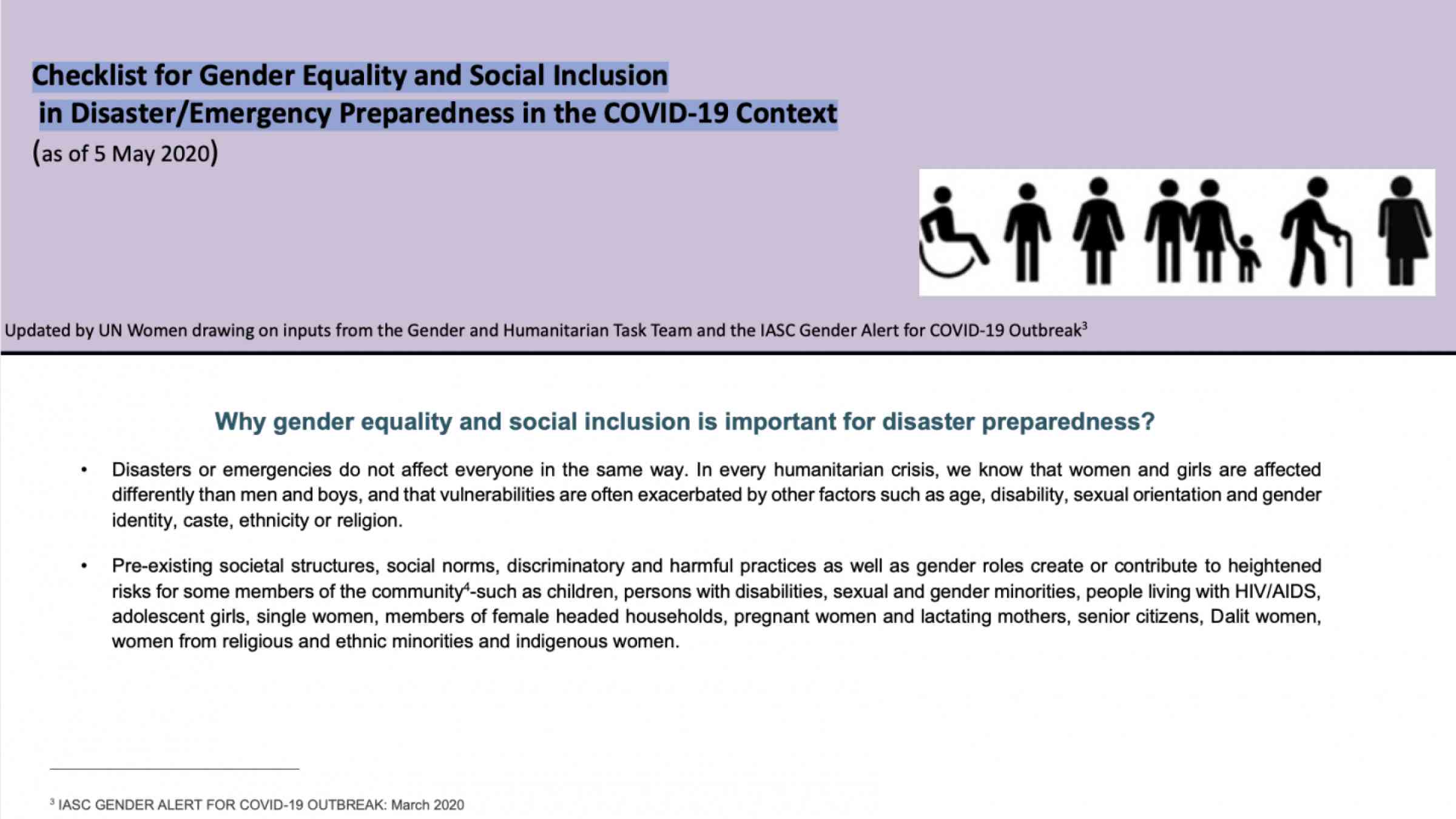 Checklist For Gender Equality And Social Inclusion In Disaster