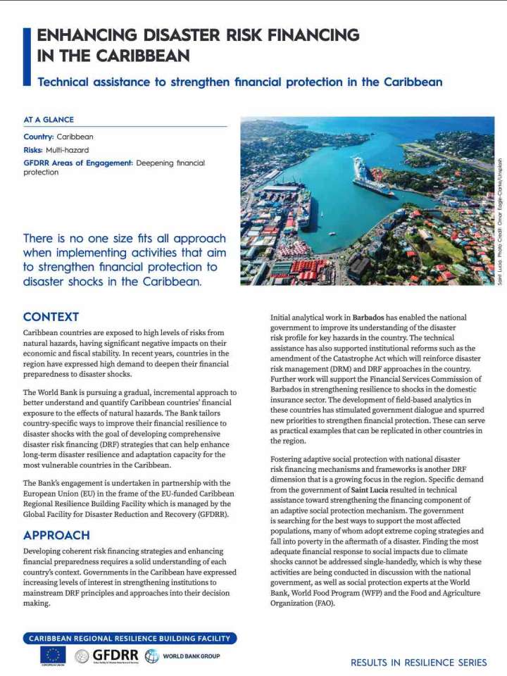 Enhancing disaster risk financing In the caribbean - Technical ...