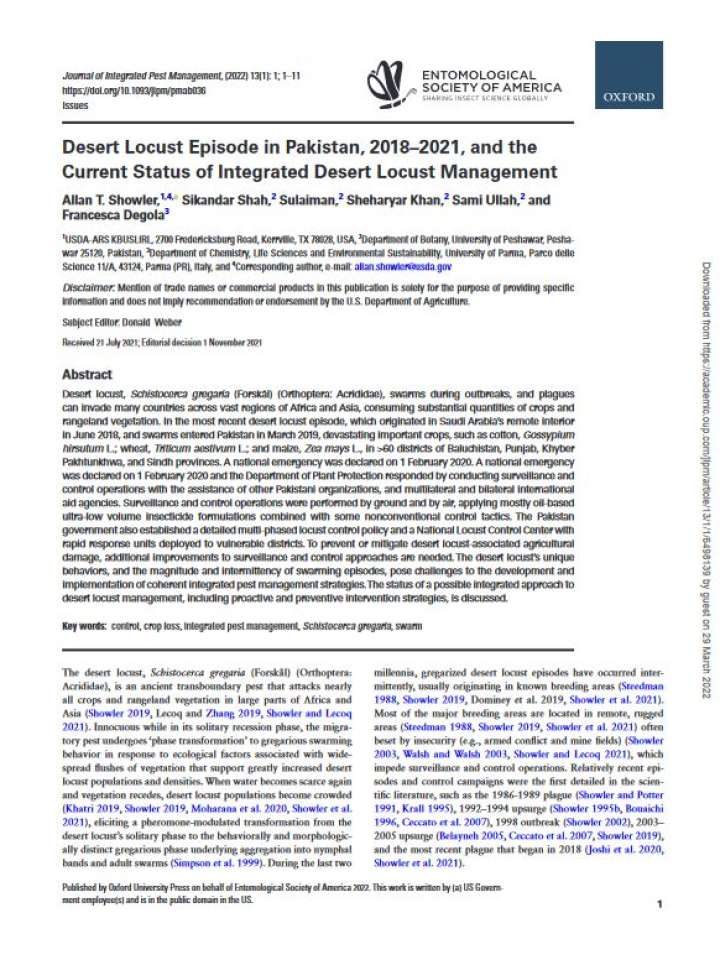 Desert locust episode in Pakistan, 2018–2021, and the current status of ...