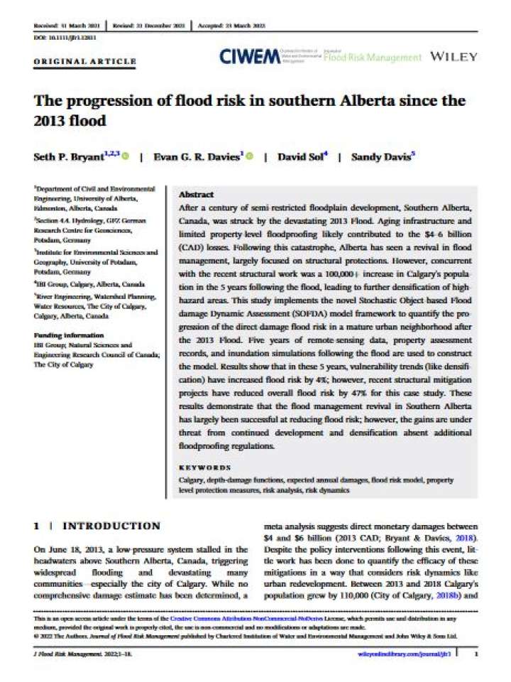 The progression of flood risk in southern Alberta since the 2013 flood ...
