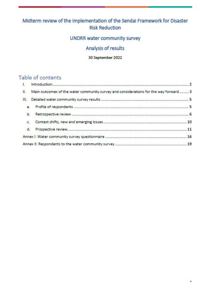 Water Community Survey: Analysis of Results | PreventionWeb