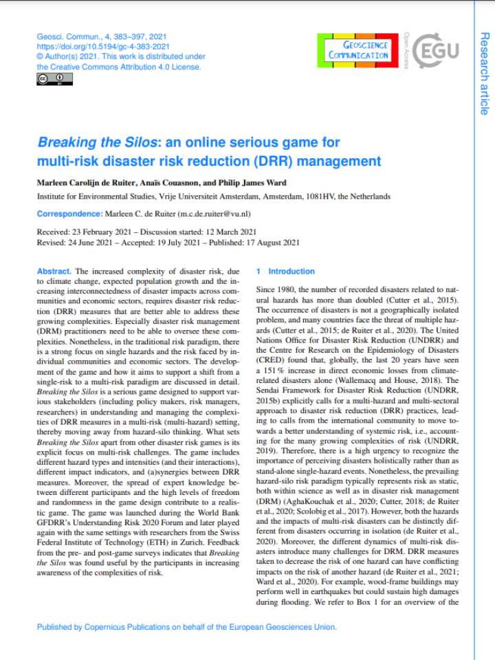 Breaking the Silos: An online serious game for multi-risk disaster risk ...