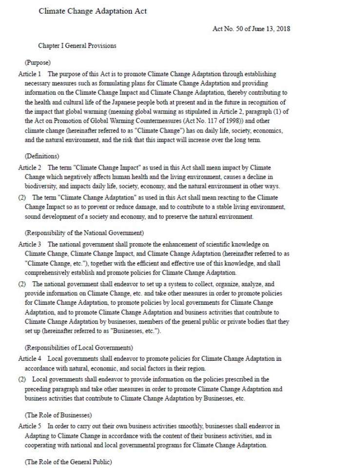 Japan: Climate Change Adaptation Act 2018 | PreventionWeb