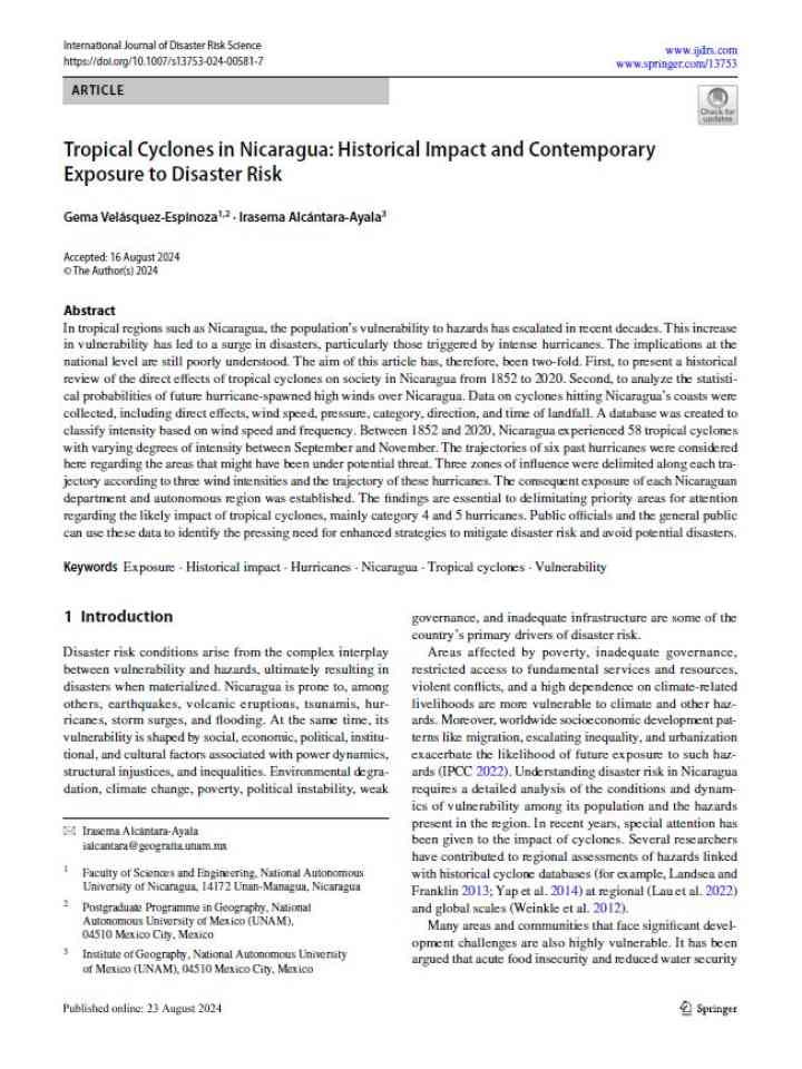 Tropical cyclones in Nicaragua: Historical impact and contemporary ...