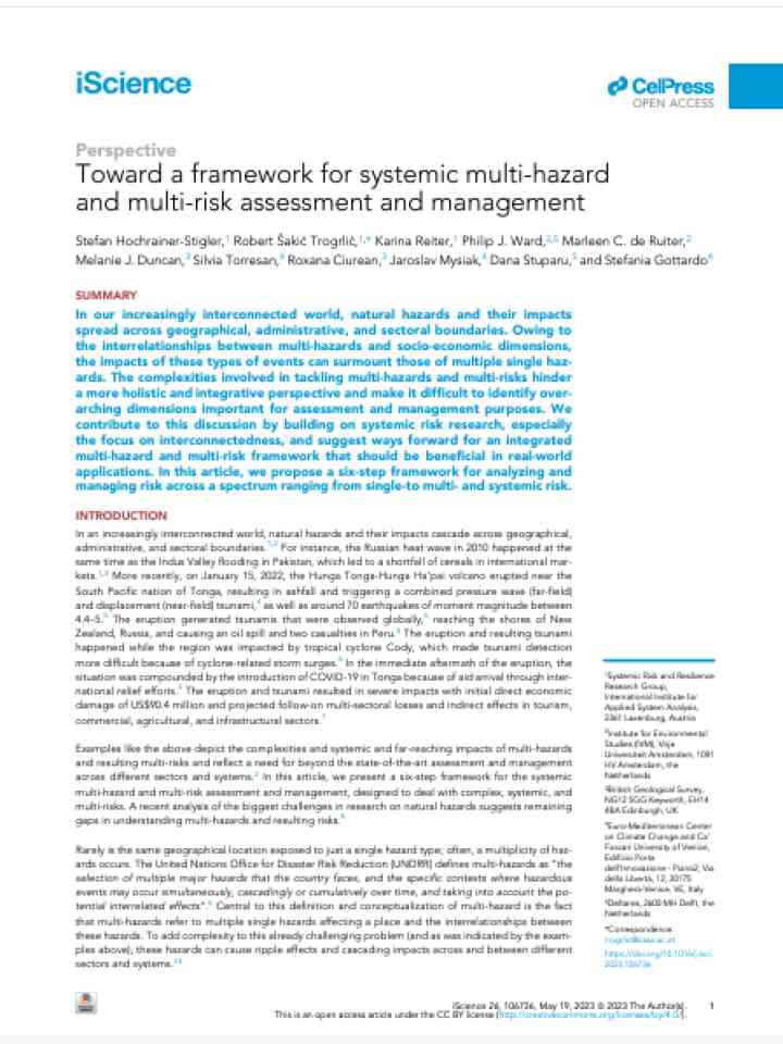 Toward a framework for systemic multi-hazard and multi-risk assessment ...