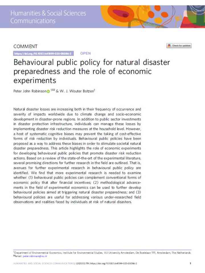Behavioural public policy for natural disaster preparedness and the ...
