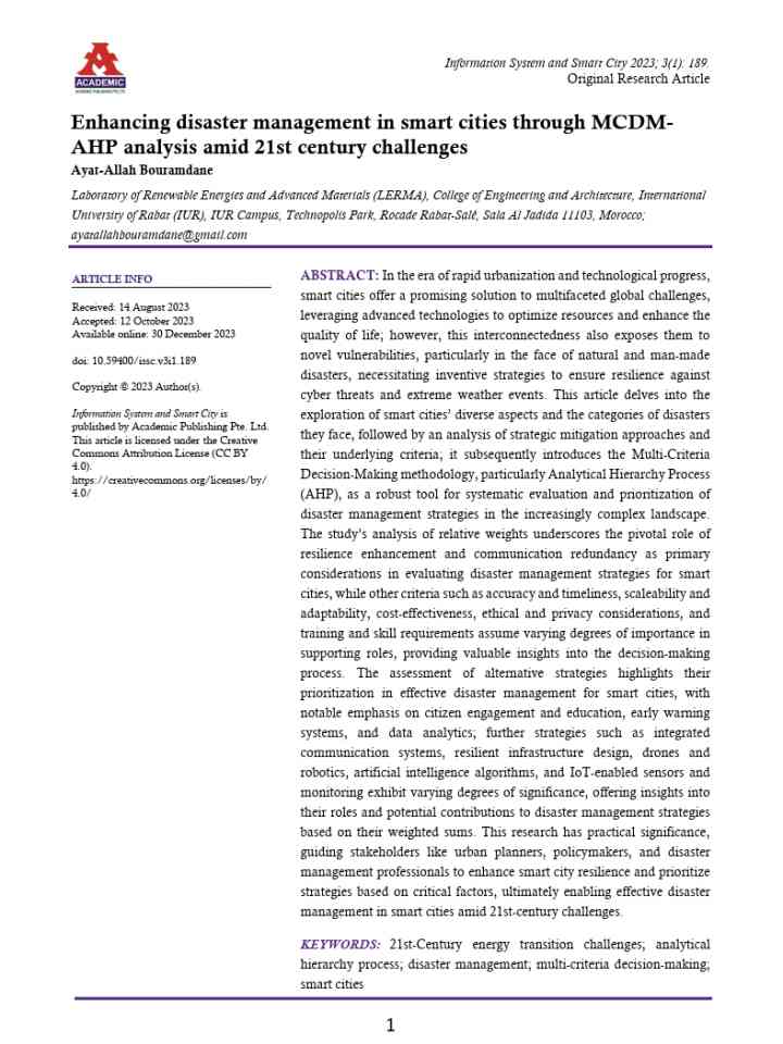 Enhancing disaster management in smart cities through MCDM-AHP analysis ...