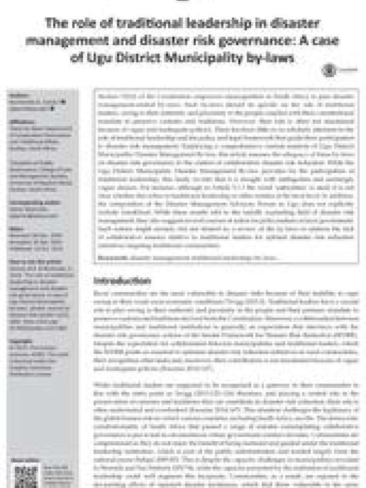 The role of traditional leadership in disaster management and disaster ...