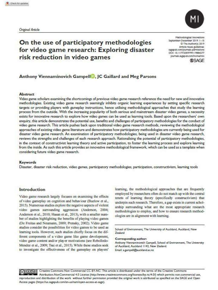 On the use of participatory methodologies for video game research ...