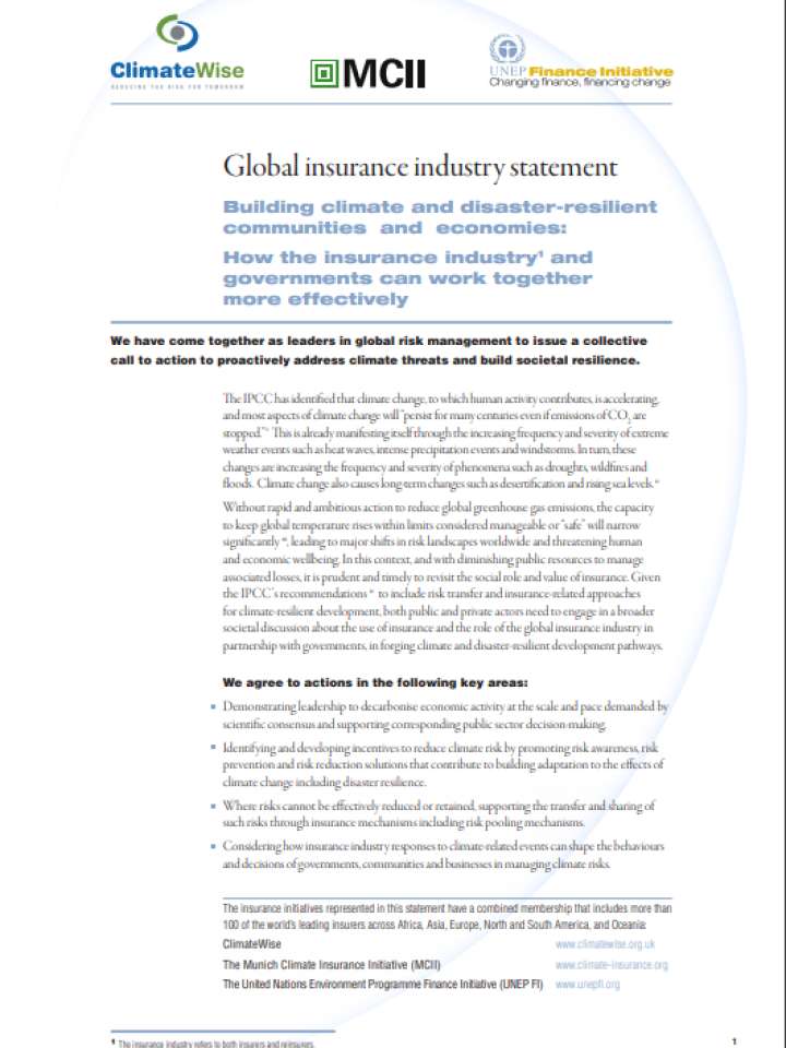 Global insurance industry statement | PreventionWeb