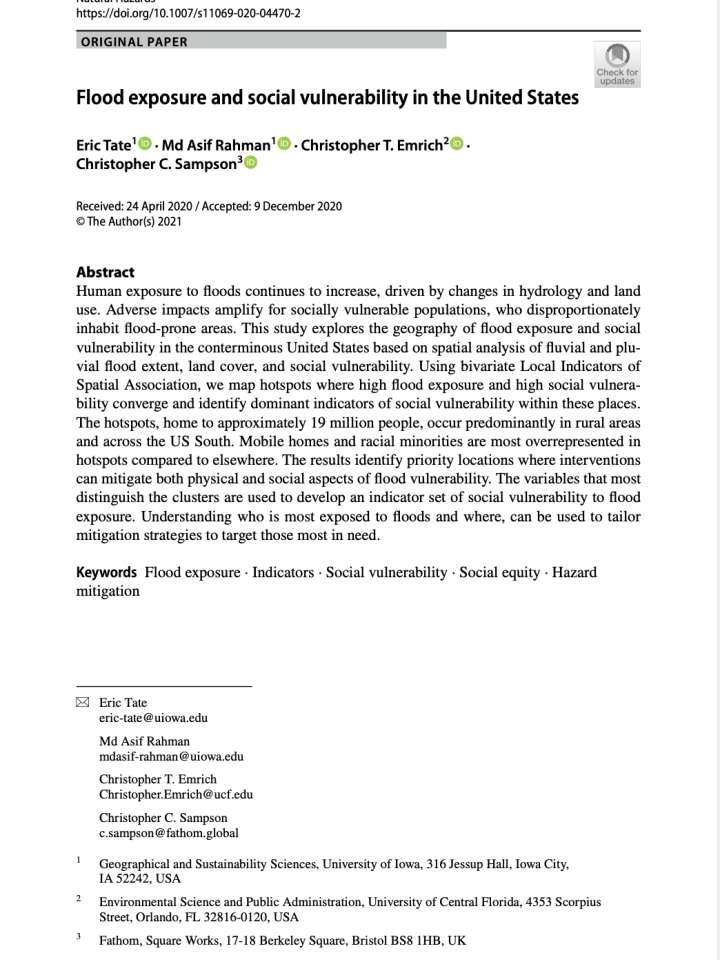 Flood exposure and social vulnerability in the United States ...