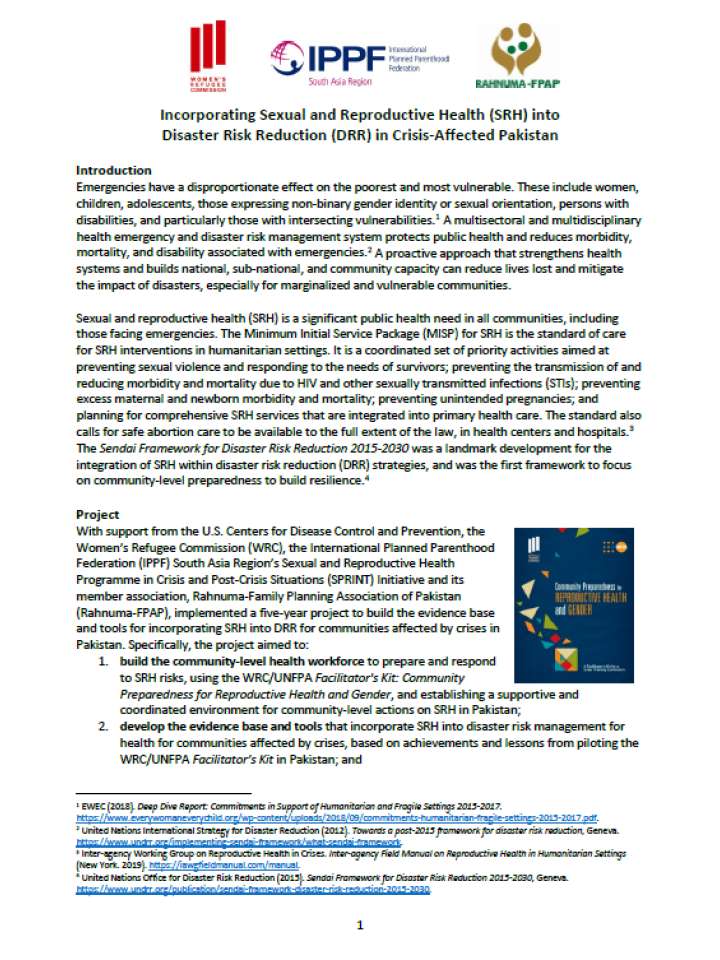 Incorporating Sexual And Reproductive Health Into Disaster Risk Reduction In Crisis Affected