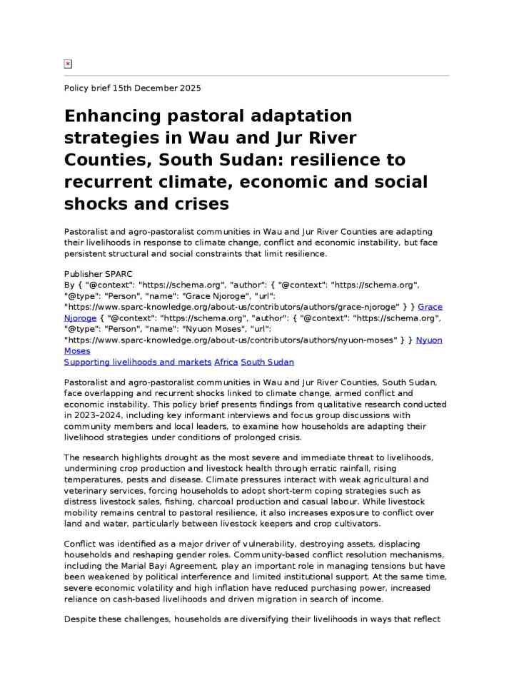 Enhancing pastoral adaptation strategies in Wau and Jur River Counties ...
